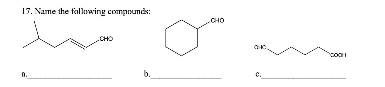 Solved 17. Name the following compounds: CHO CHO OHC COOH a. | Chegg.com