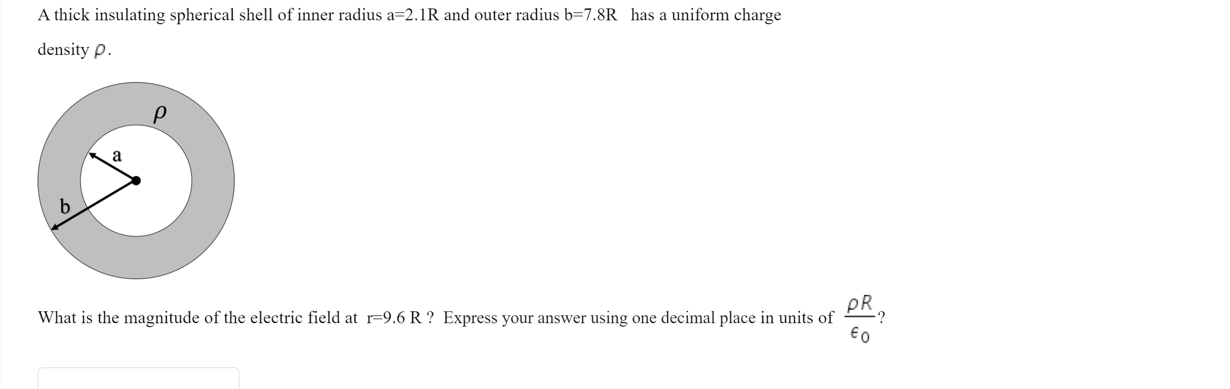 Solved A thick insulating spherical shell of inner radius | Chegg.com