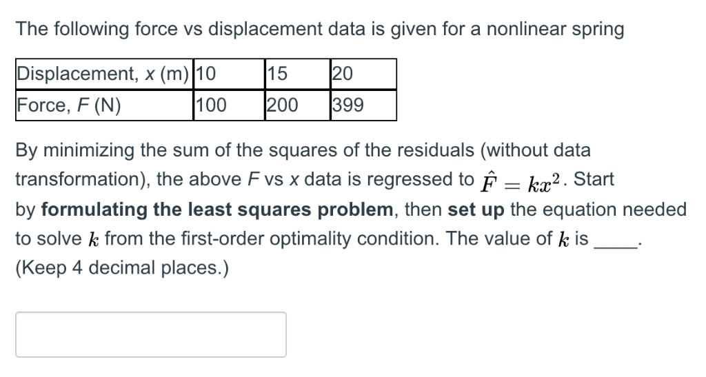 Solved The following force vs displacement data is given for | Chegg.com