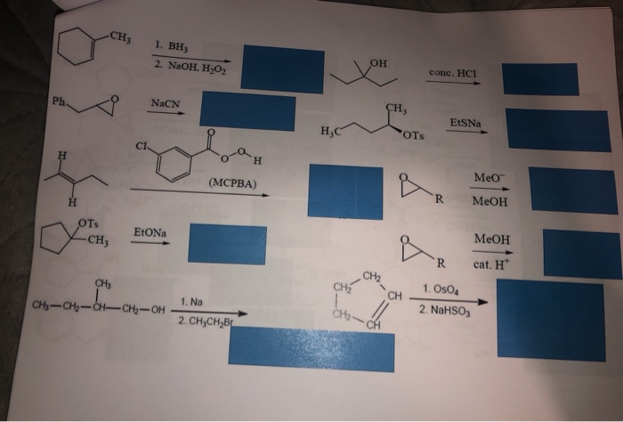 Solved CH3 1. BH3 OH conc. HCl 2. NaOH. H202 ÇH EtSNa NaCN | Chegg.com