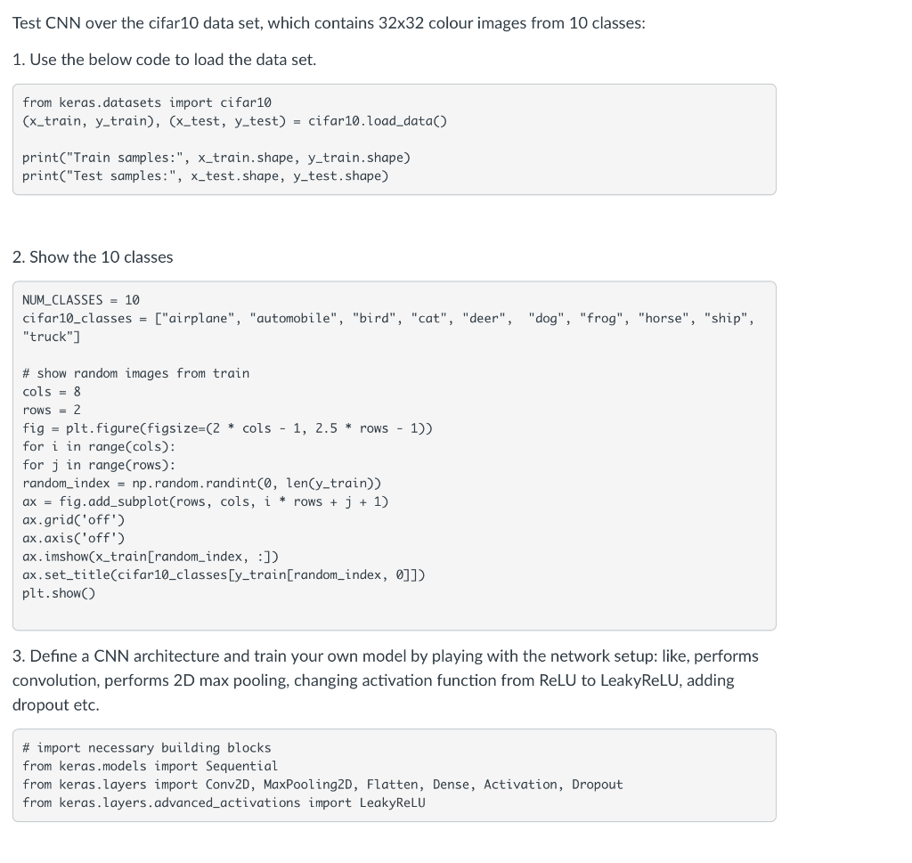 Test CNN over the cifar10 data set, which contains | Chegg.com