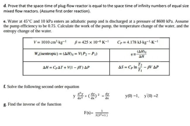 Solved d. Prove that the space-time of plug-flow reactor is | Chegg.com