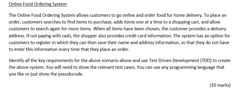 Solved Online Food Ordering System The Online Food Ordering | Chegg.com