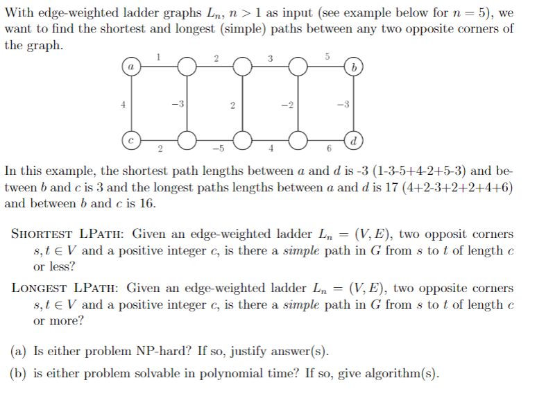 Solved With edge-weighted ladder graphs Ln, n >1 as input | Chegg.com