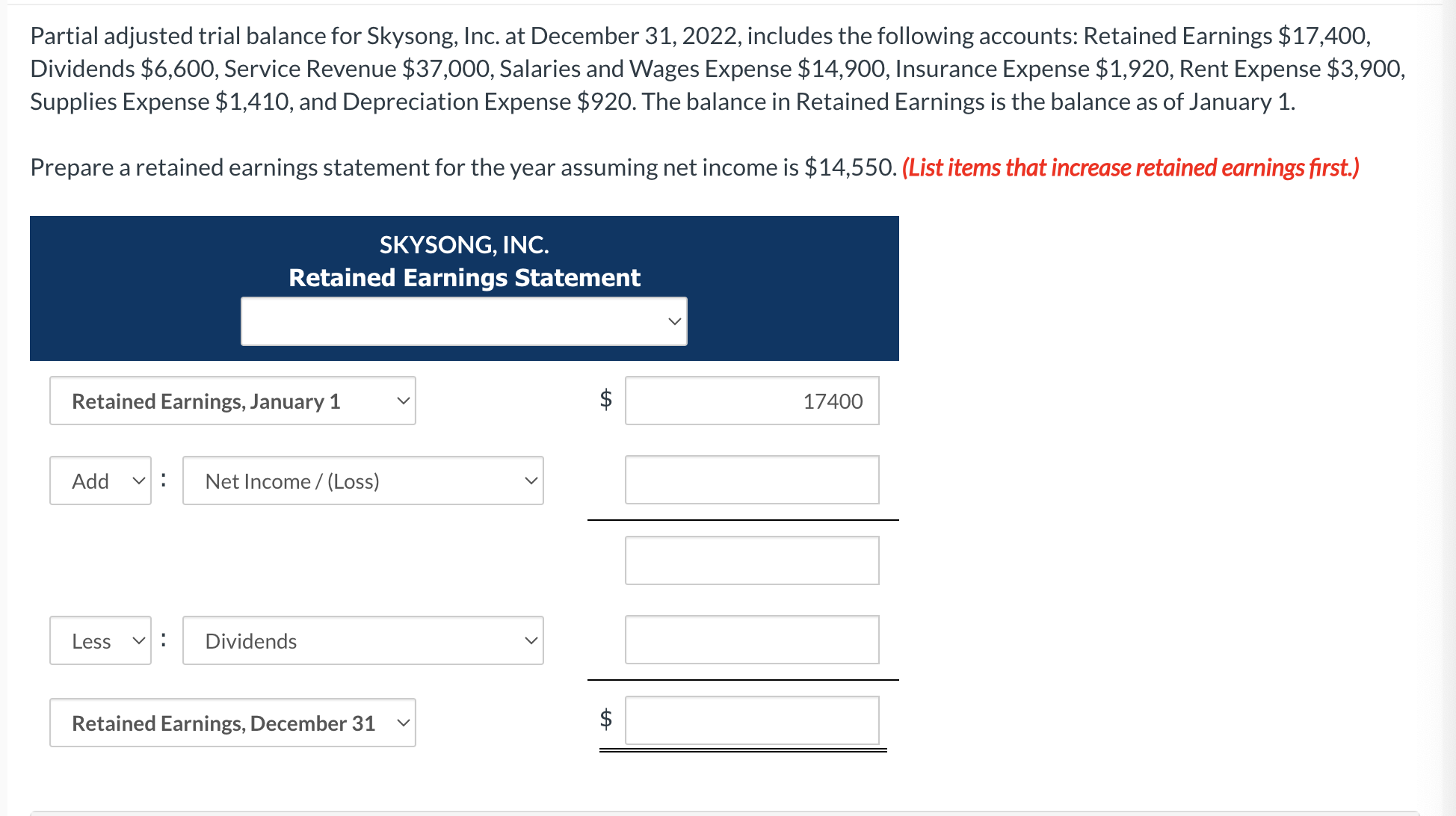 Solved Partial adjusted trial balance for Skysong, Inc. at | Chegg.com