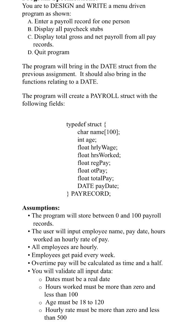 Solved The program will bring in the DATE struct from the | Chegg.com