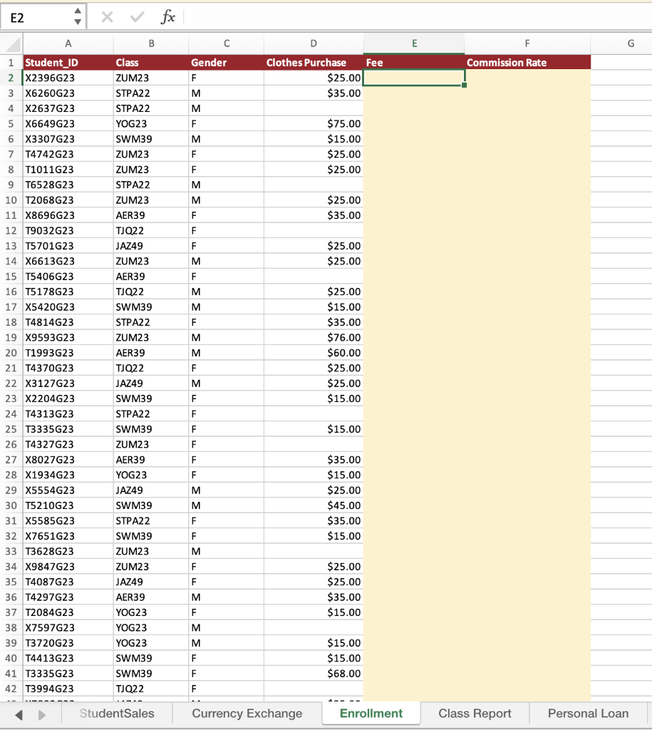 Solved 9 5 In the Enrollment sheet, in cell E2, enter a | Chegg.com
