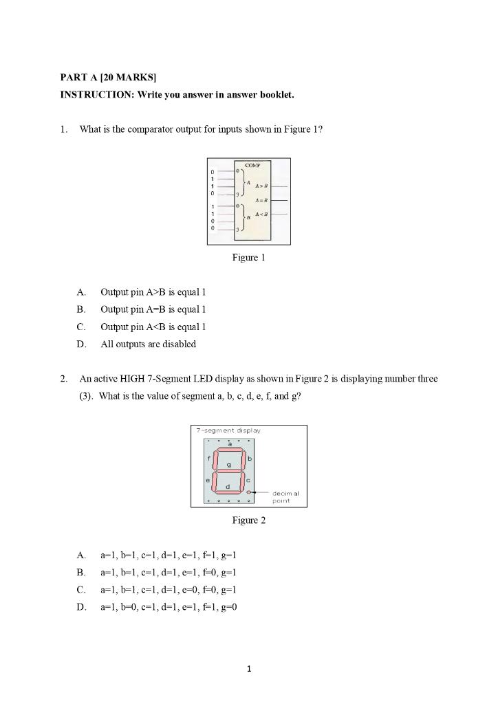 Solved PART A [20 MARKS] INSTRUCTION: Write you answer in | Chegg.com