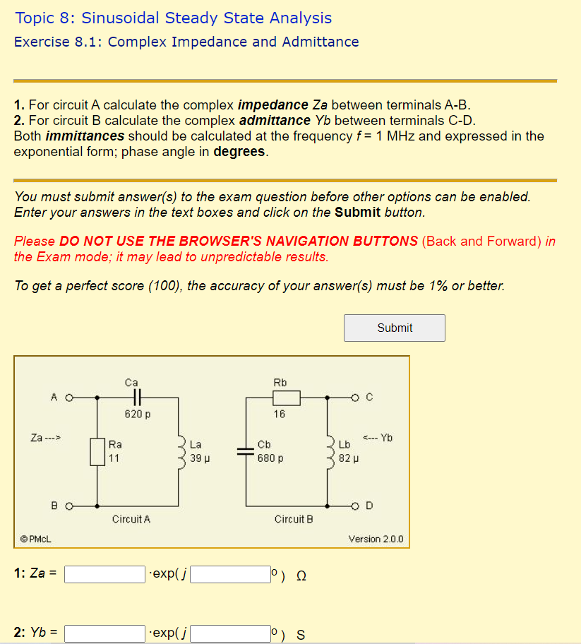 Solved Topic 8: Sinusoidal Steady State Analysis Exercise | Chegg.com