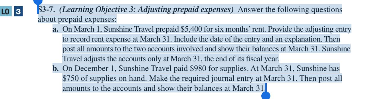 Solved S3-7. (Learning Objective 3: Adjusting prepaid | Chegg.com
