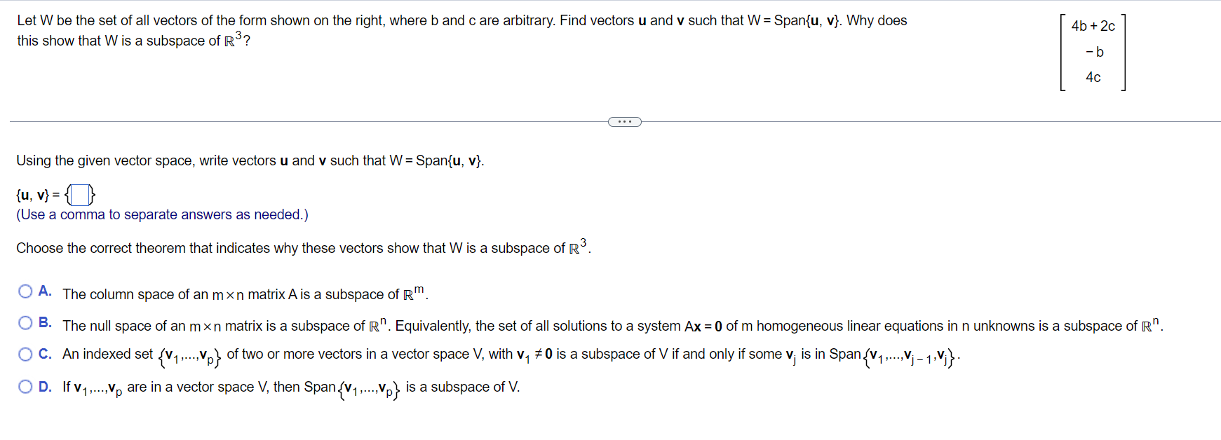 Solved Let W be the set of all vectors of the form shown on | Chegg.com