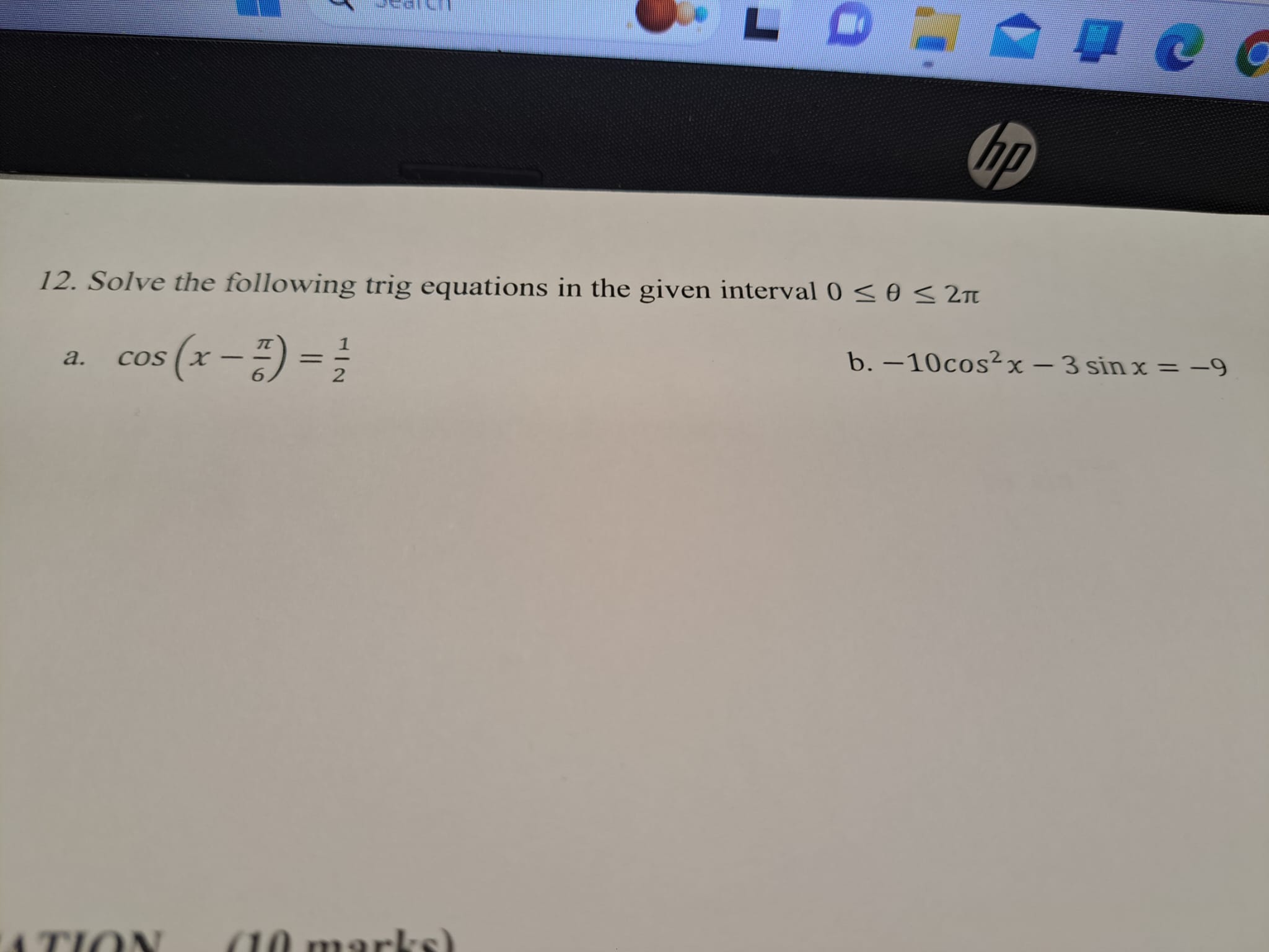 Solved 12. Solve the following trig equations in the given | Chegg.com