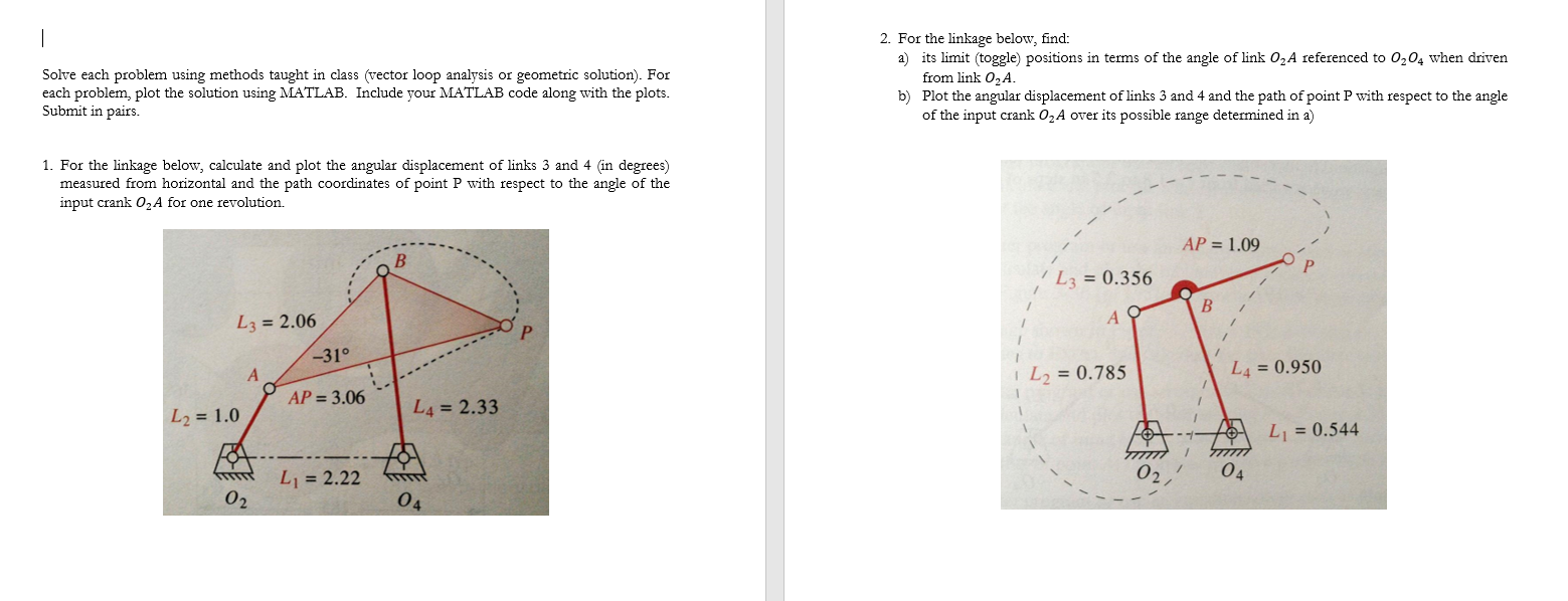 Solved 1. For the linkage below, calculate and plot the | Chegg.com