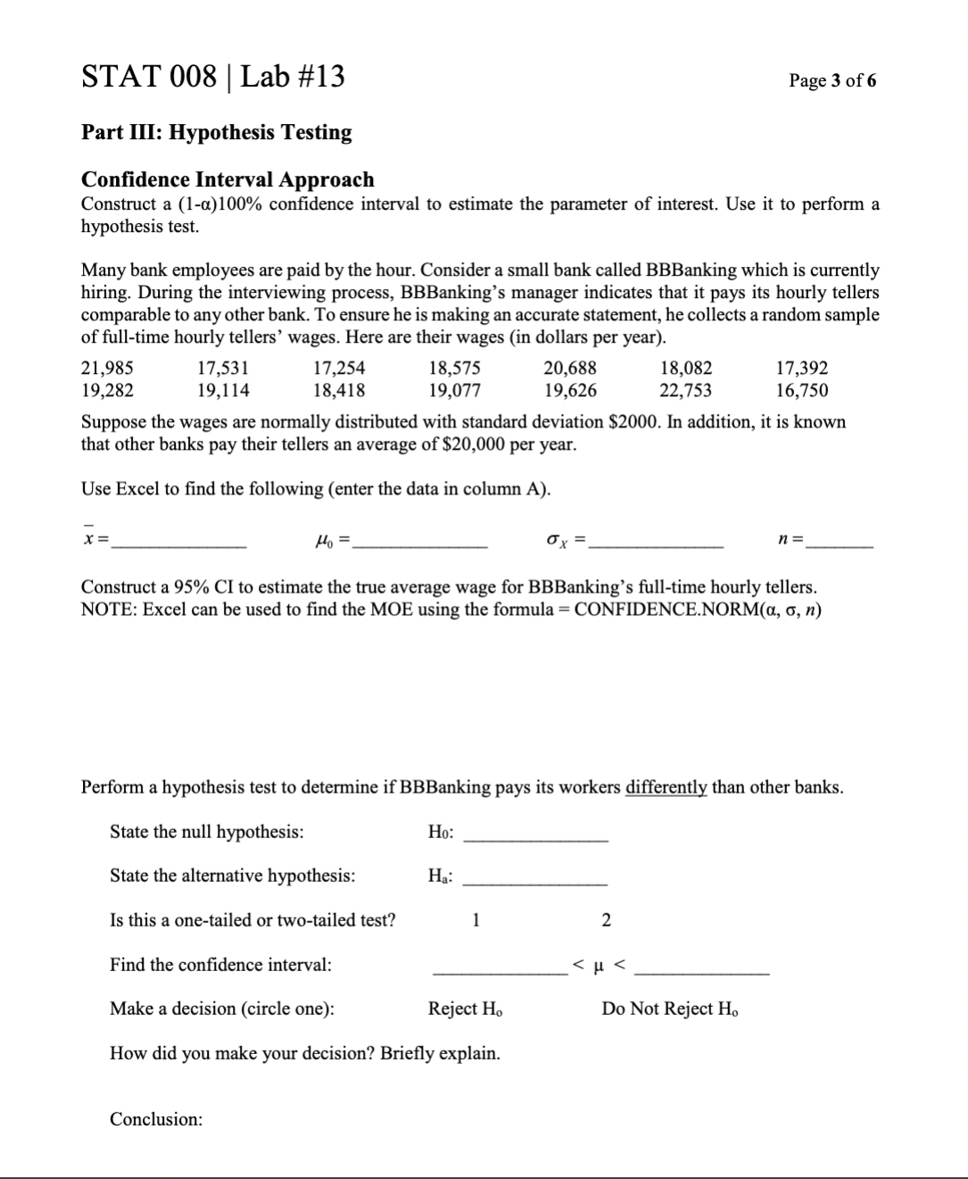 Solved STAT 008 | Lab \#13 Page 3 of 6 Part III: Hypothesis | Chegg.com