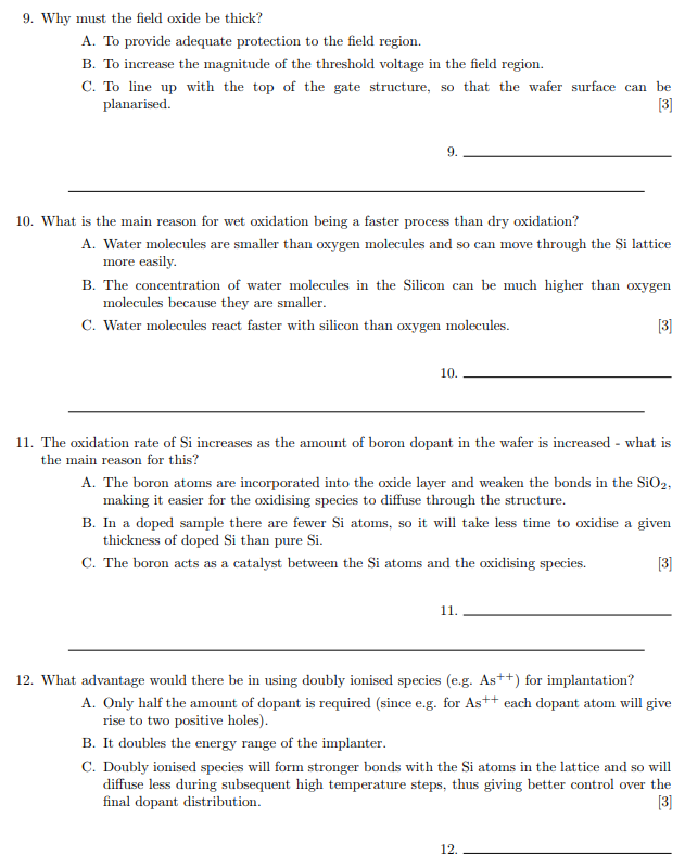 Solved 9. Why must the field oxide be thick? A. To provide | Chegg.com