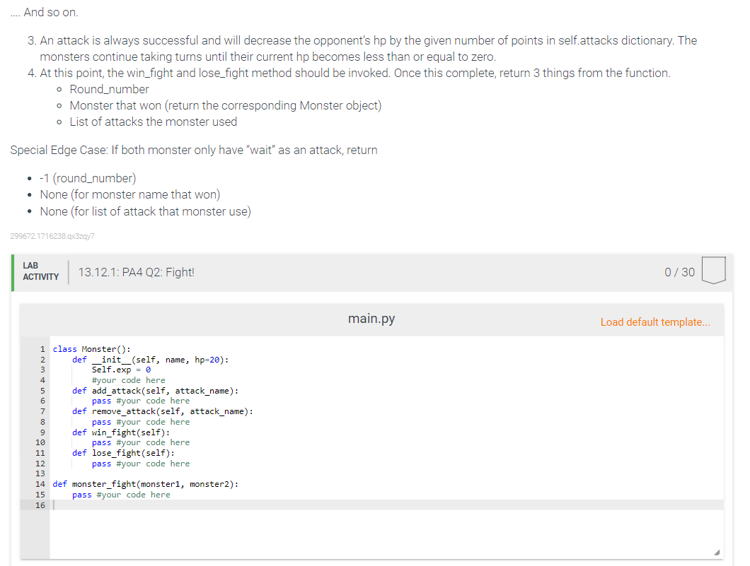 Solved 13.12 PA4 Q2: Fight! Now we want a way to make our | Chegg.com