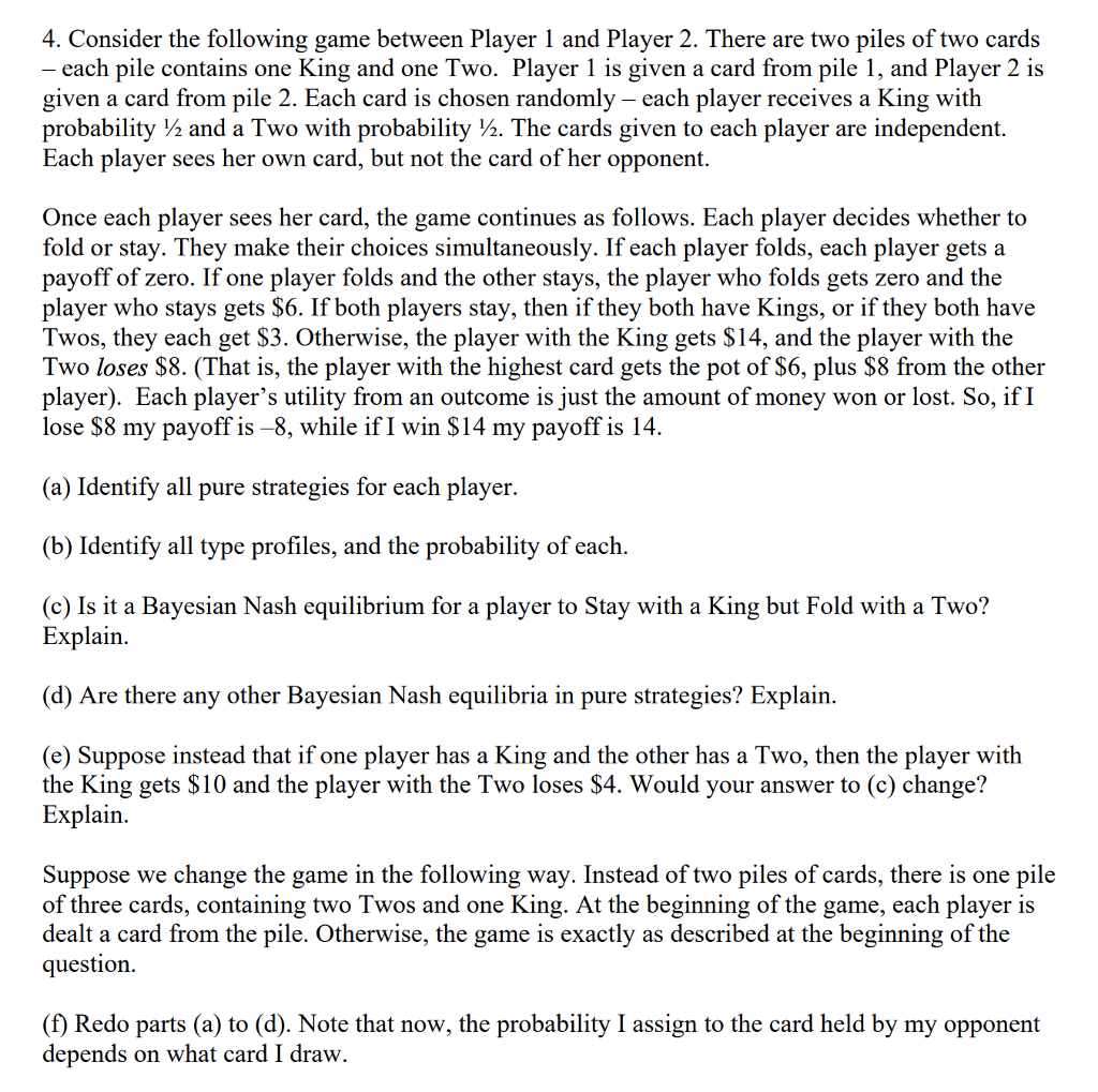 4. Consider the following game between Player 1 and | Chegg.com