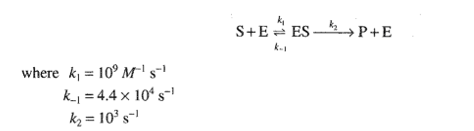 Solved k1k−1k2S+Ek+1⇌k1ES k2P+E=109M−1 s−1=4.4×104 s−1=103 | Chegg.com