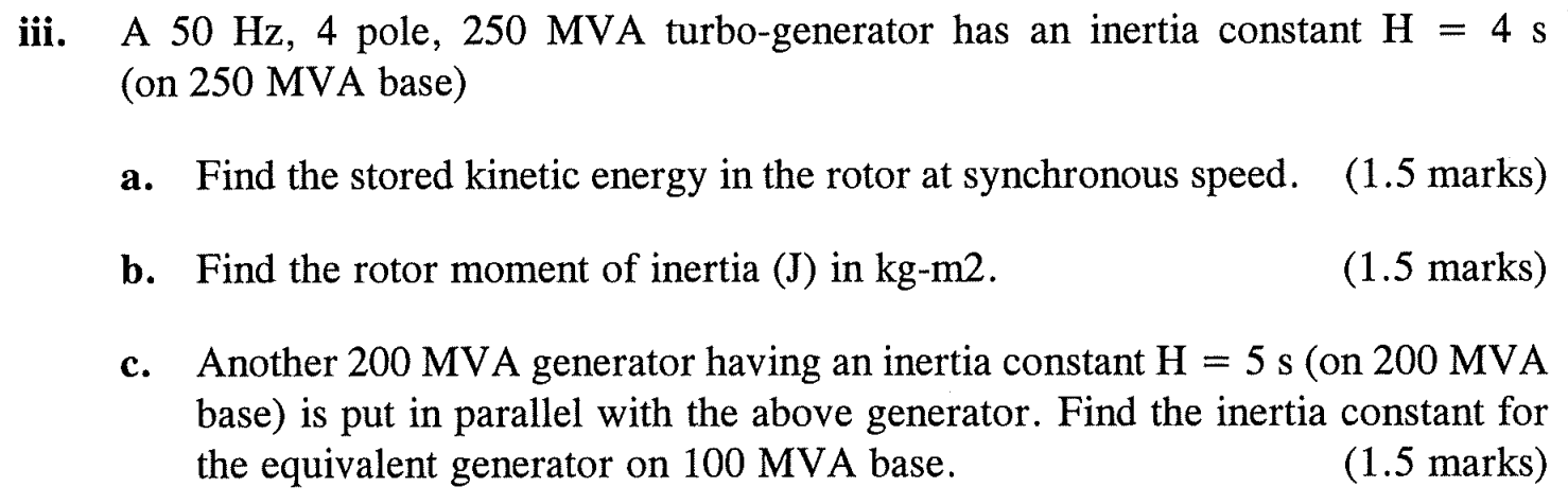 Solved iii. A 50 Hz, 4 pole, 250 MVA turbo-generator has an | Chegg.com