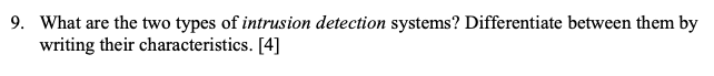 Solved What are the two types of intrusion detection | Chegg.com