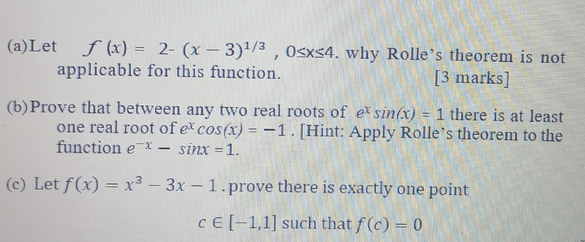 Solved (a) ﻿Let f(x)=2-(x-3)13,0≤x≤4. ﻿why Rolle's theorem | Chegg.com