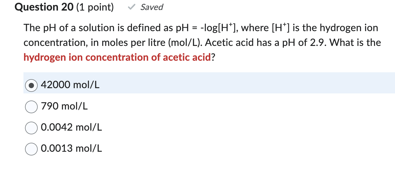 Solved The pH of a solution is defined as pH=−log[H+], where | Chegg.com