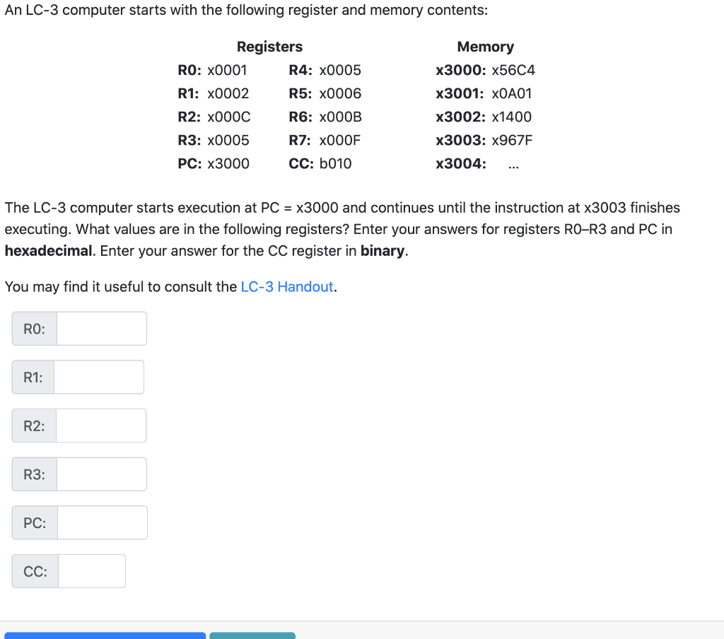 Solved An LC-3 computer starts with the following register | Chegg.com