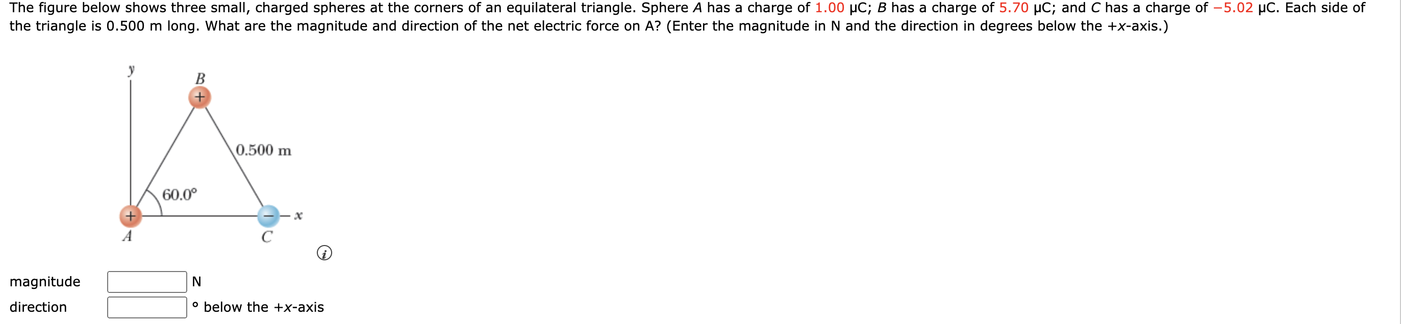 Solved the triangle is 0.500 m long. What are the magnitude | Chegg.com