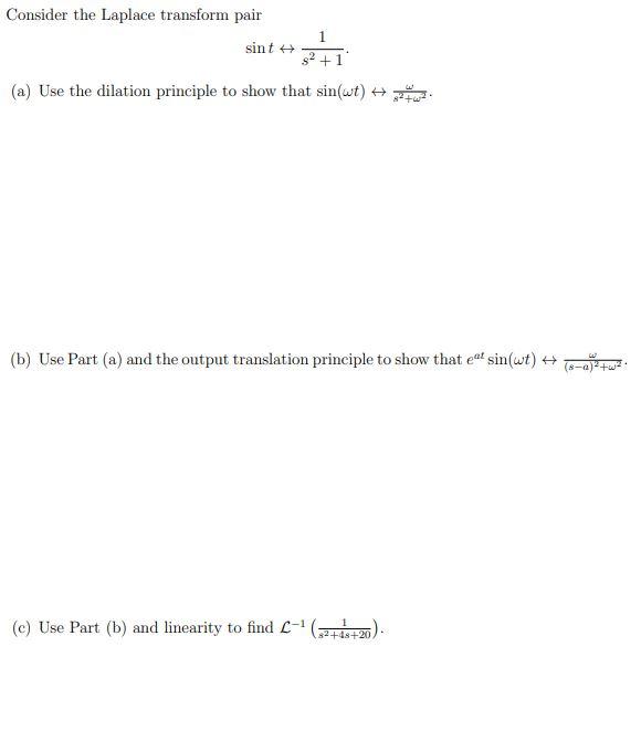 Solved Consider the Laplace transform pair sint → 1 s² + 1 | Chegg.com