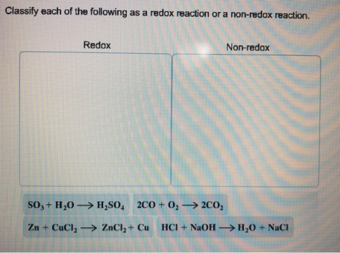 Solved Classify each of the following as a redox reaction or | Chegg.com