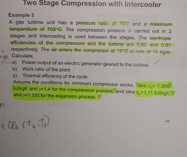 Solved Two Stage Compression with Intercooler Example 3 A | Chegg.com