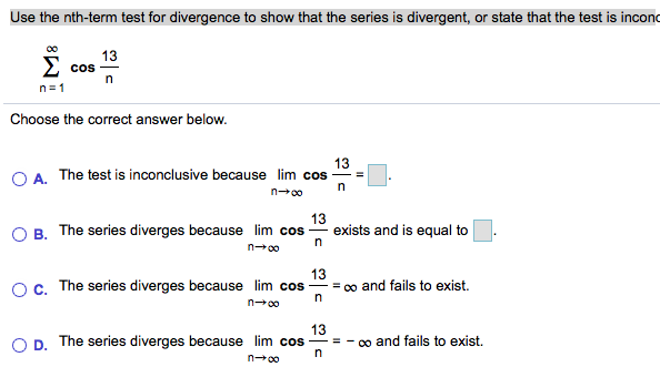 Solved Use the nth-term test for divergence to show that | Chegg.com
