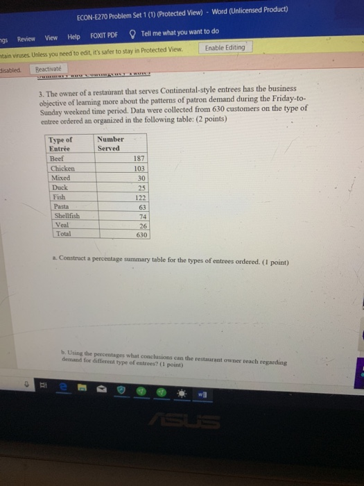 Solved ECON-E270 Problem Set 1 (1) (Protected View) - Word | Chegg.com