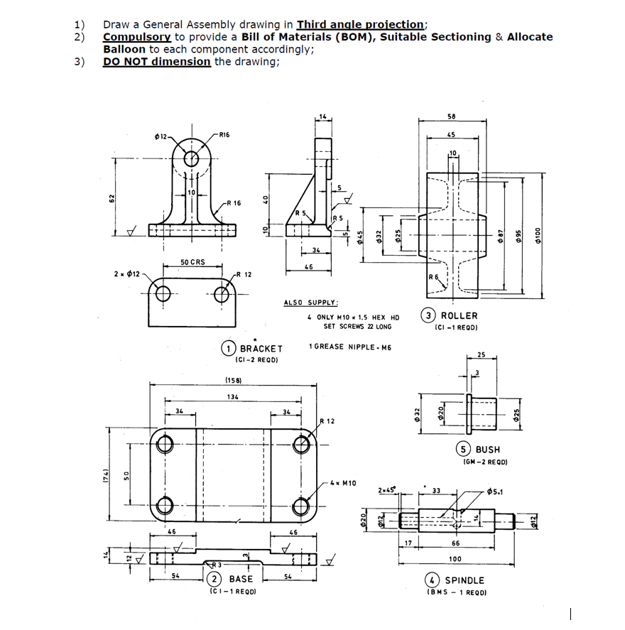Solved 1) 2) Draw a General Assembly drawing in Third angle | Chegg.com