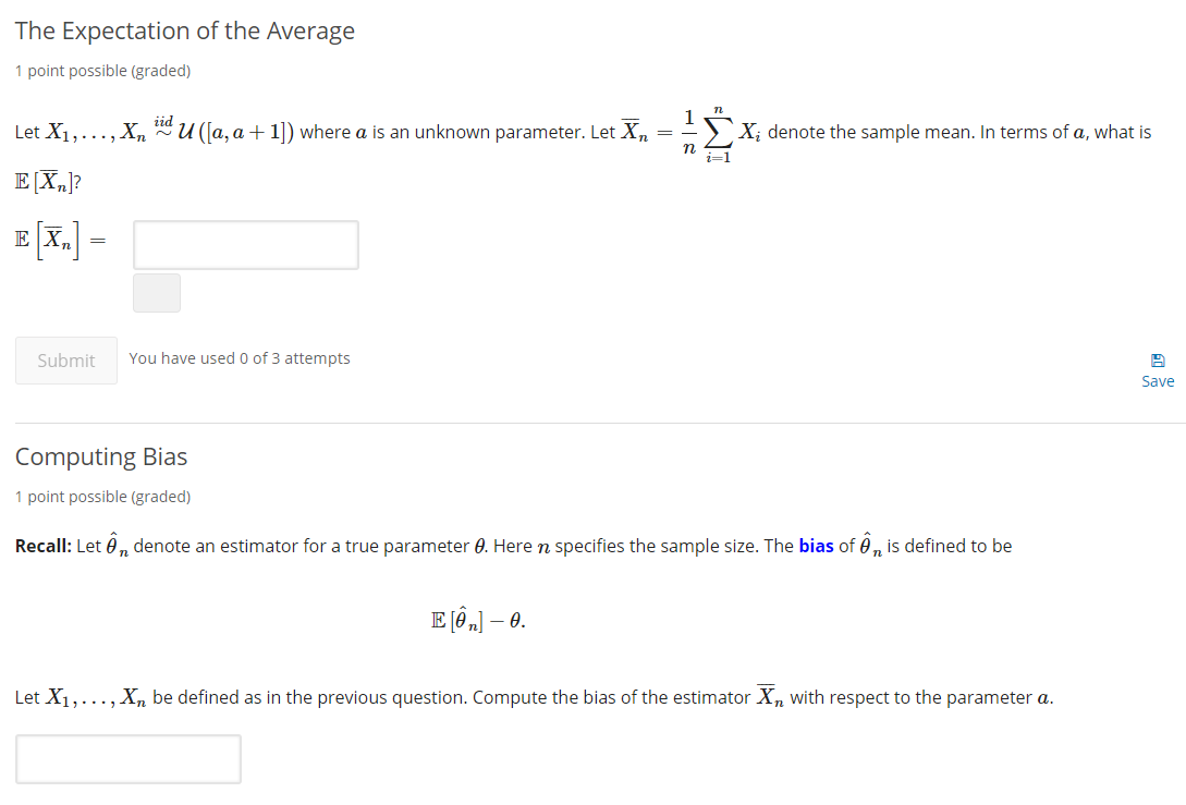 Solved The Expectation of the Average 1 point possible | Chegg.com