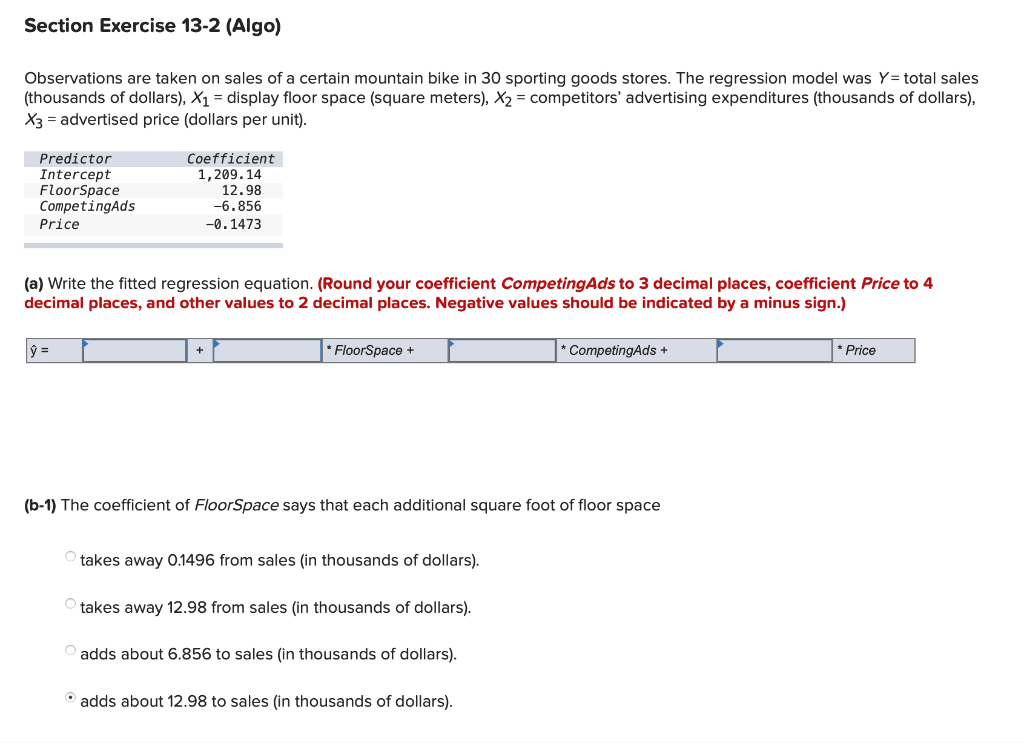 Solved Section Exercise 13-2 (Algo) Observations are taken | Chegg.com