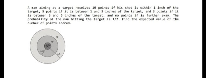 Solved A man aiming at a target receives 10 points if his | Chegg.com