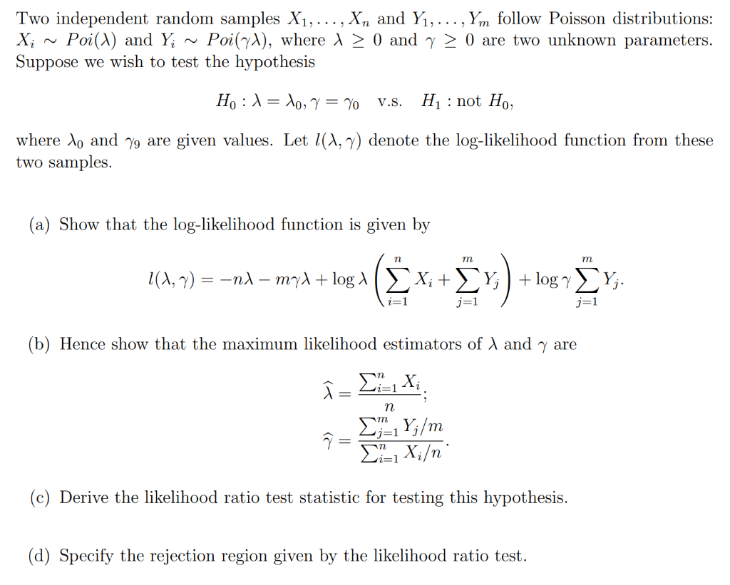 Solved Two independent random samples X1,…,Xn and Y1,…,Ym | Chegg.com