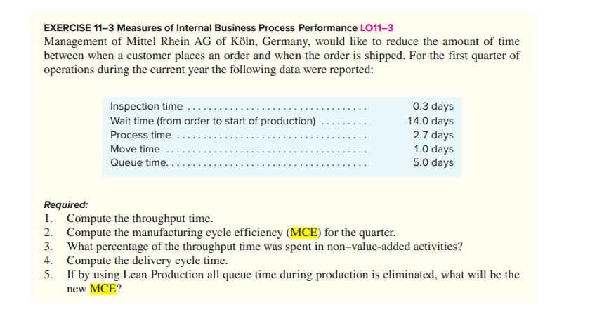 Solved EXERCISE 11-3 Measures of Internal Business Process | Chegg.com