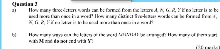 Solved Question 3 a) How many three-letters words can be | Chegg.com