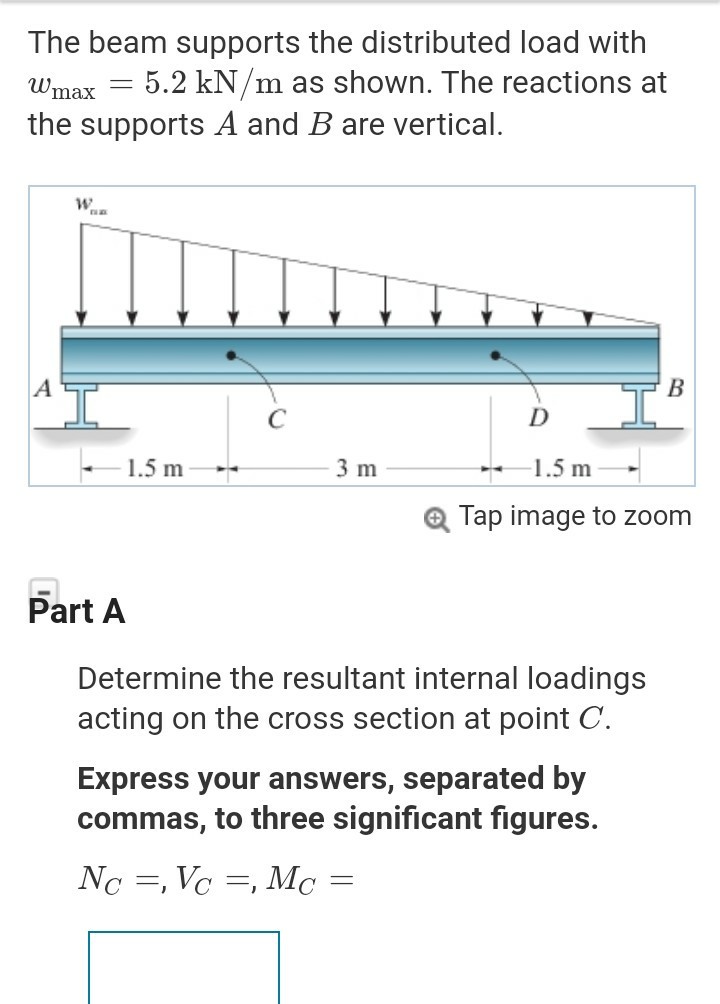 Solved The beam supports the distributed load with Wmax 5.2 | Chegg.com Solved The beam supports the distributed load with Wmax 5.2 | Chegg.com