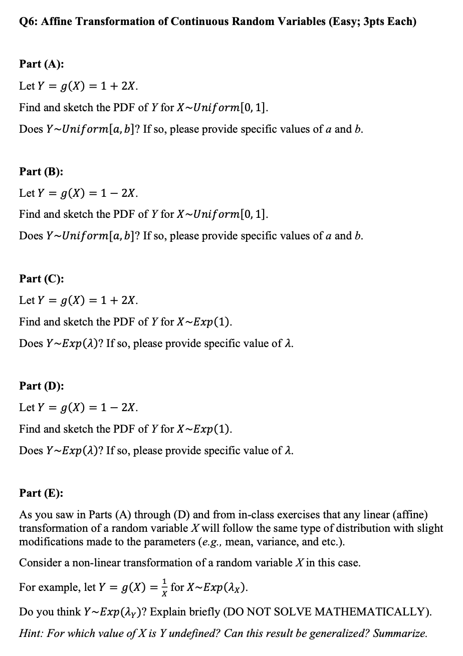 Q6: Affine Transformation of Continuous Random | Chegg.com