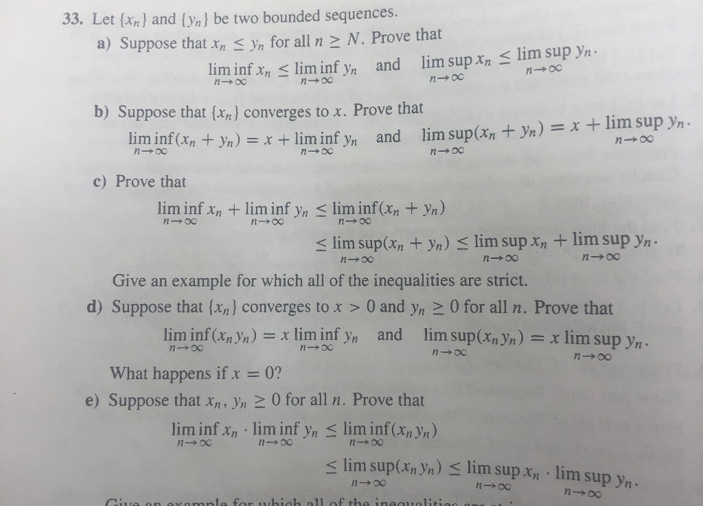 Solved 33. Let {{n} and {yn} be two bounded sequences. a) | Chegg.com