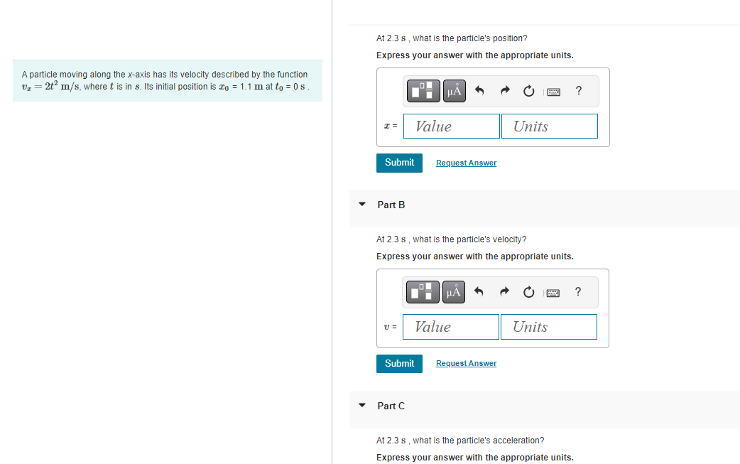 Solved At 2.3 s, what is the particle's position? Express | Chegg.com