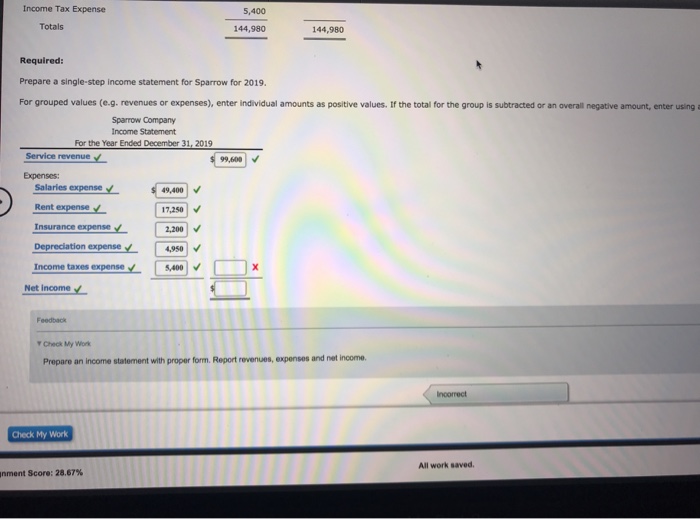 Solved Calculator Preparing an Income Statement Sparrow | Chegg.com