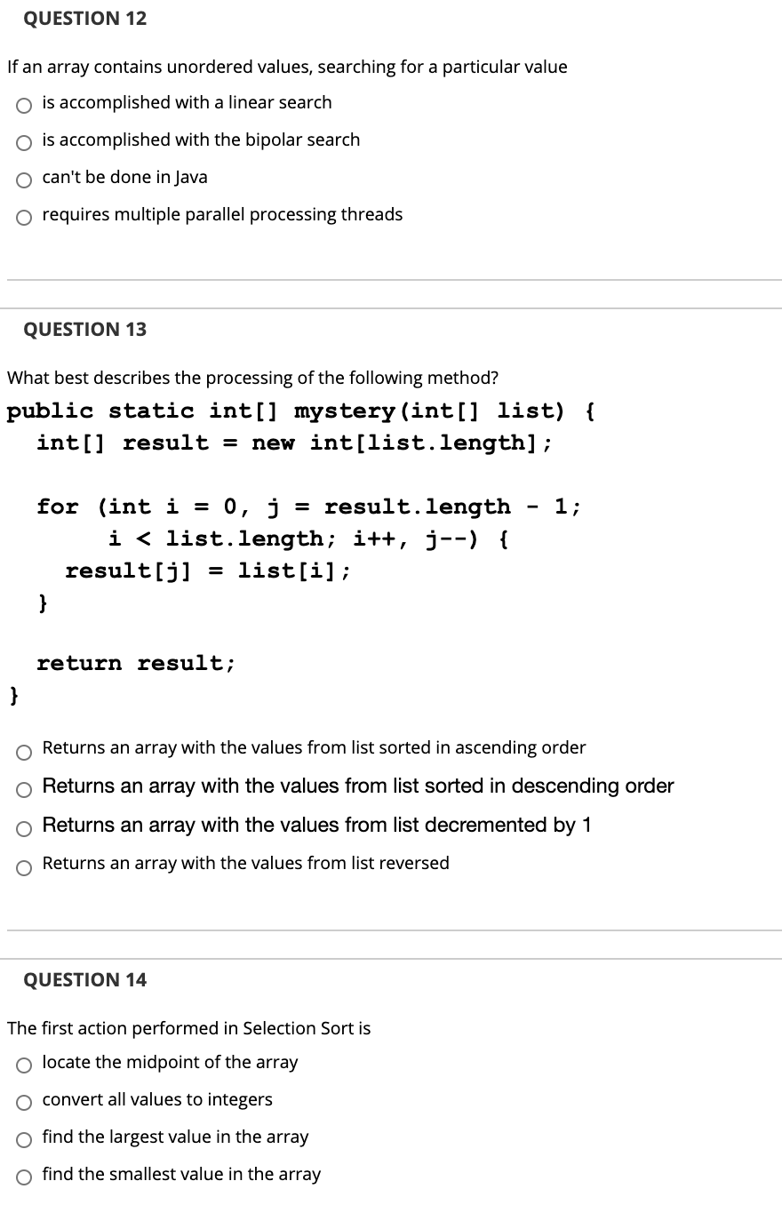 Solved QUESTION 12 If an array contains unordered values, | Chegg.com