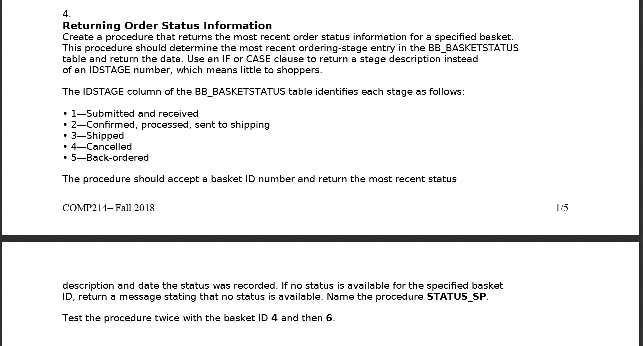 Solved 4. Returning Order Status Information Create a | Chegg.com