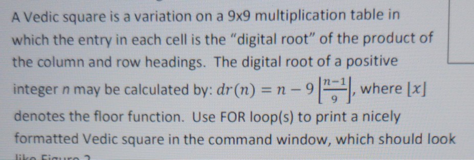 Solved A Vedic square is a variation on a 9x9 multiplication | Chegg.com