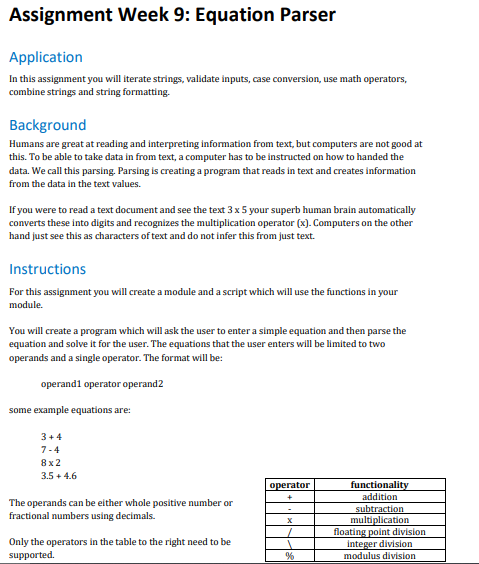 Solved Assignment Week 9 Equation Parser Application In 