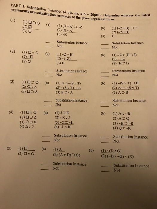 Solved PART I: Substitution Instances (4 p arguments are | Chegg.com